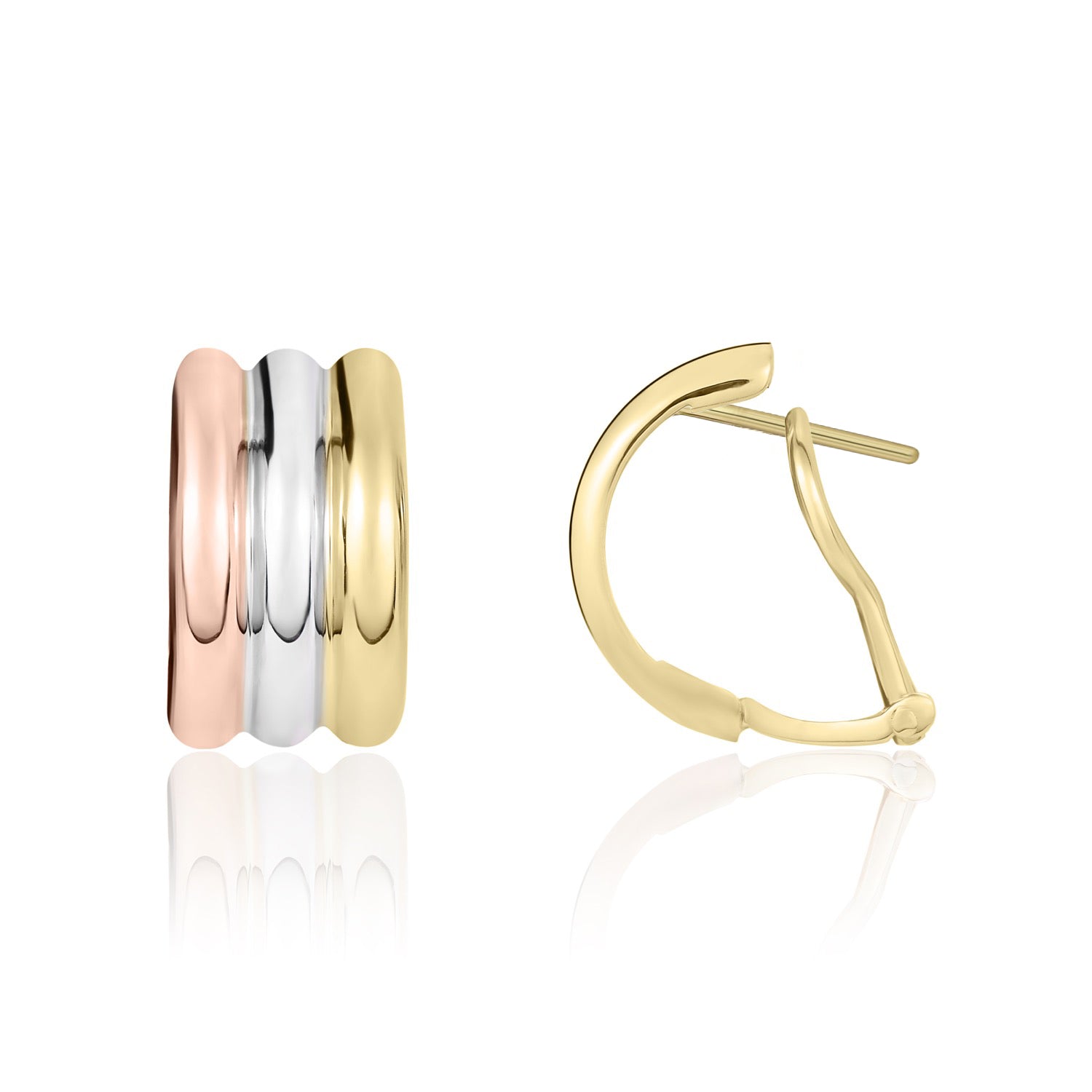 9ct 3 Colour 3 Row 1/2 Hoop With Peg And Clip Fittings – Glenray Jewellers